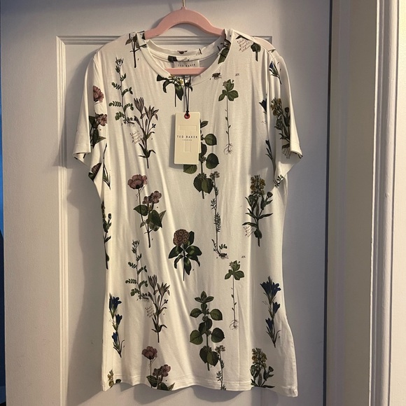 Ted Baker | Tops | Ted Baker White Tee With Green And Pink Floral ...